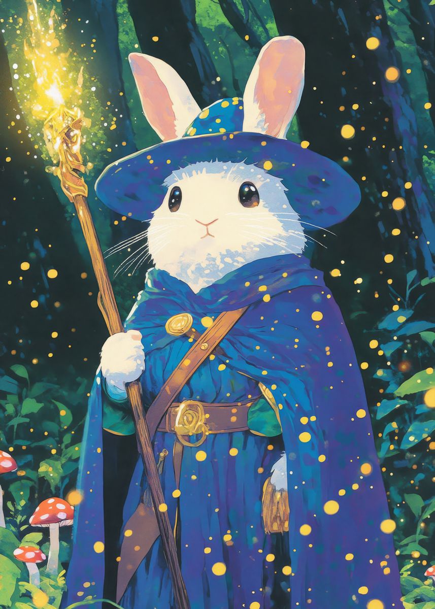 'Wizard Rabbit in Forest' Poster, picture, metal print, paint by Lily ...
