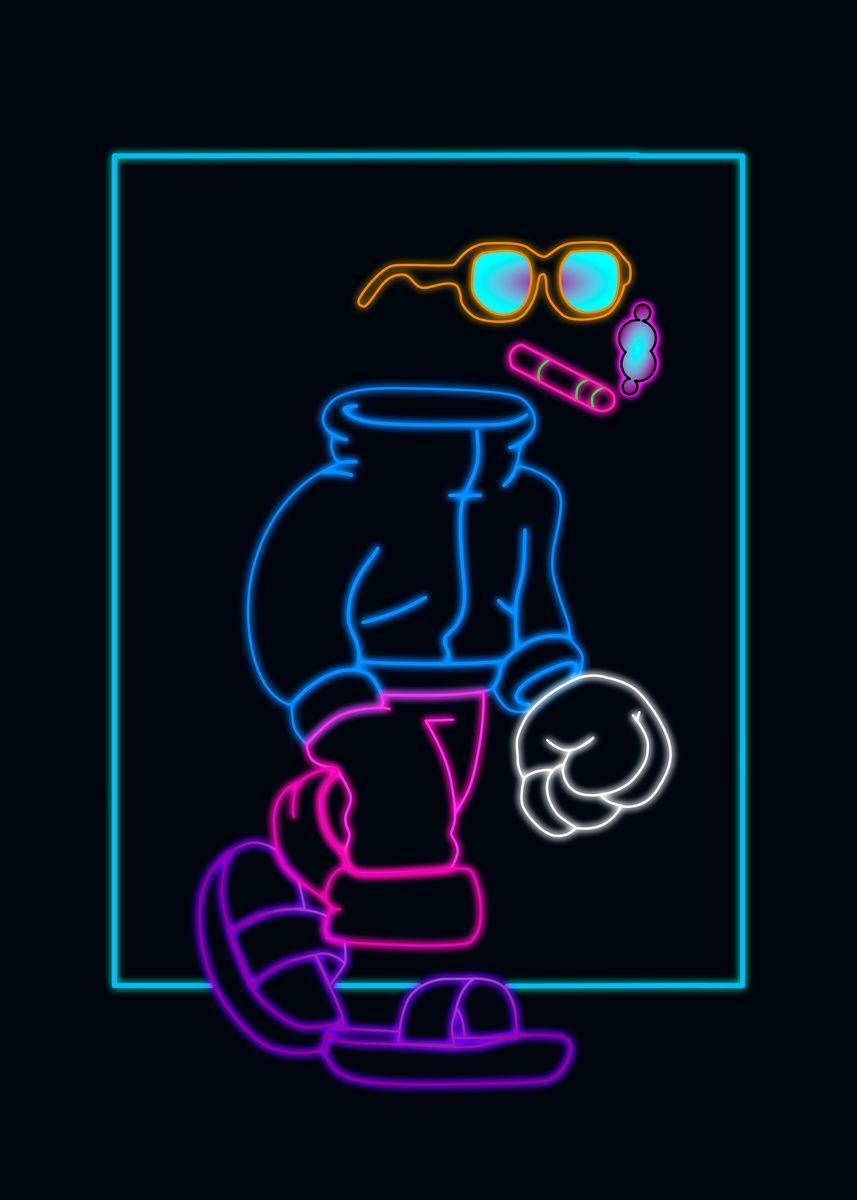 'Neon Figure with Sunglasses' Poster, picture, metal print, paint by ...