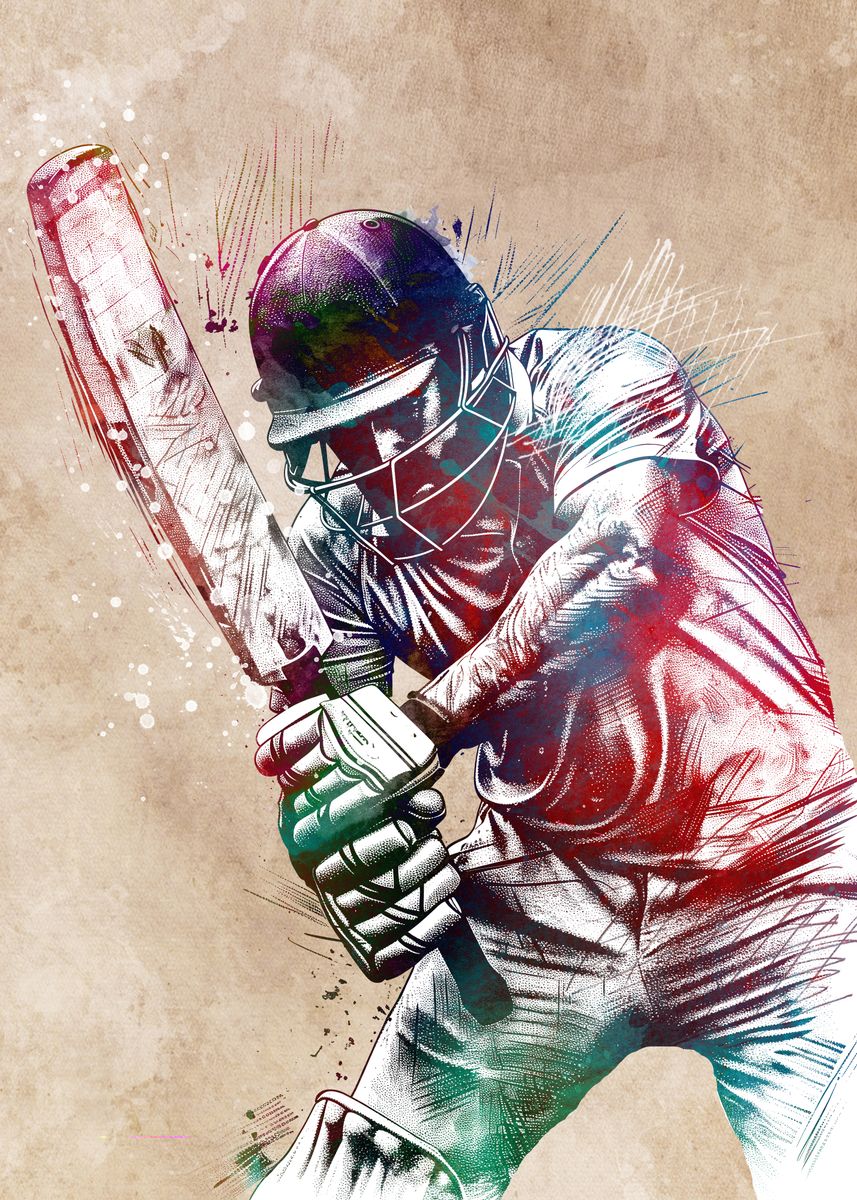 'Cricket Player Watercolor Art' Poster, picture, metal print, paint by ...