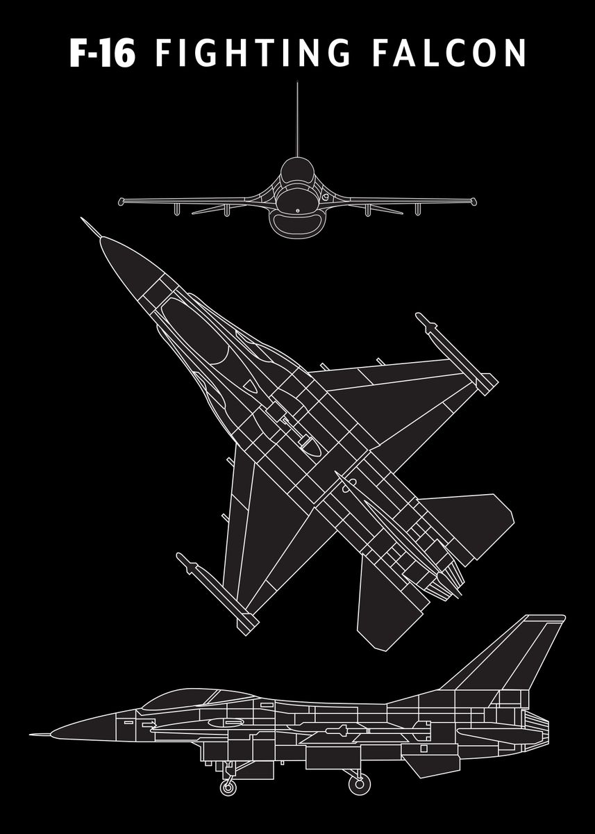 'F-16 Fighting Falcon Blueprint' Poster, picture, metal print, paint by ...