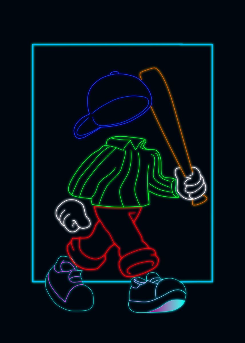 'Neon Baseball Player' Poster, picture, metal print, paint by selly ...