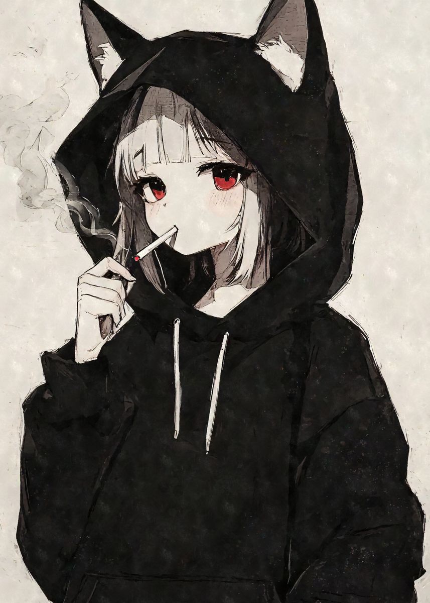 'Anime Cat Girl Smoking' Poster, picture, metal print, paint by Masaki ...