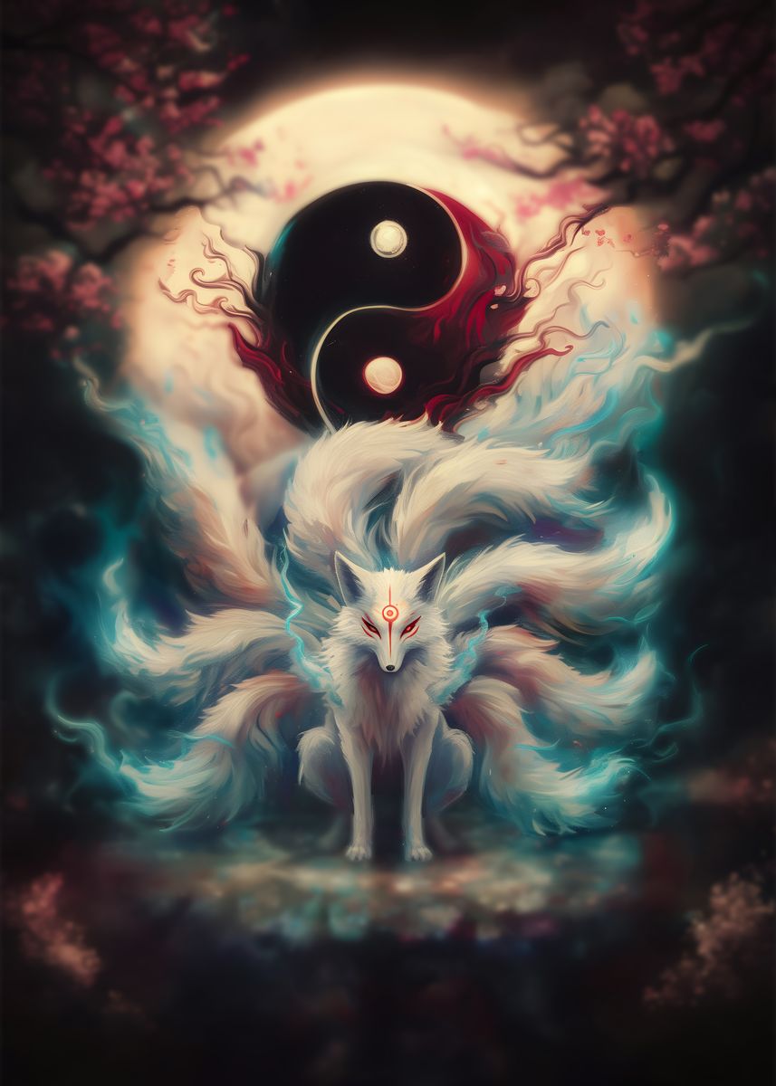 'Nine-Tailed Fox Yin Yang' Poster, picture, metal print, paint by ...