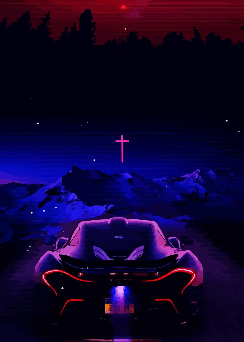 'Night Drive with a Cross' Poster, picture, metal print, paint by rina ...