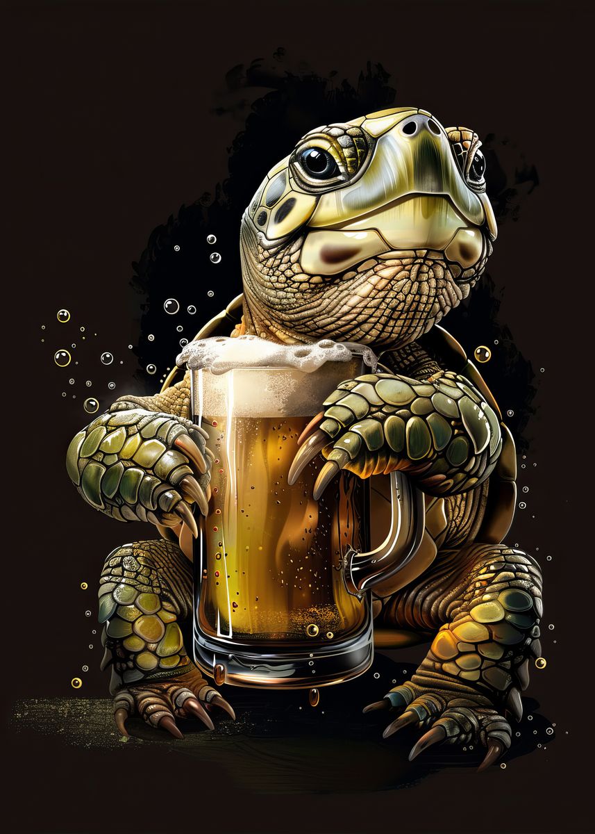 'Turtle Beer' Poster, picture, metal print, paint by Hexor | Displate
