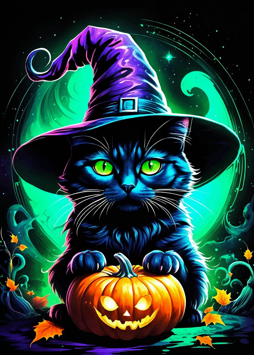 'Halloween Witch Cat' Poster, picture, metal print, paint by Danny ...