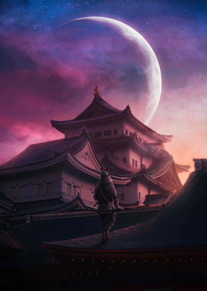 'Samurai Under Crescent Moon' Poster, picture, metal print, paint by ...