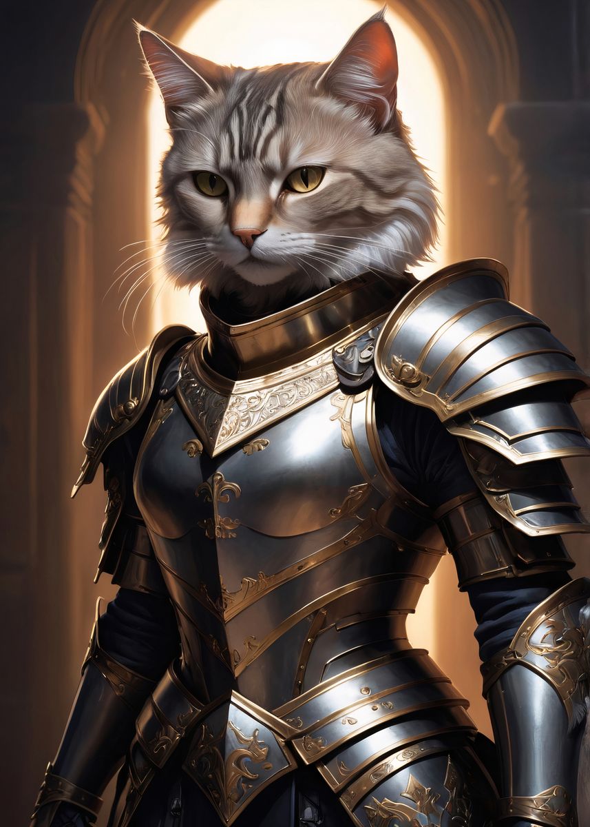 'Cat Knight in Armor' Poster, picture, metal print, paint by Koo Art ...