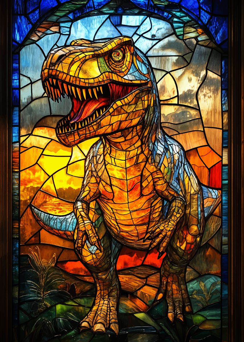 'Stained Glass T-Rex' Poster, picture, metal print, paint by Stained ...