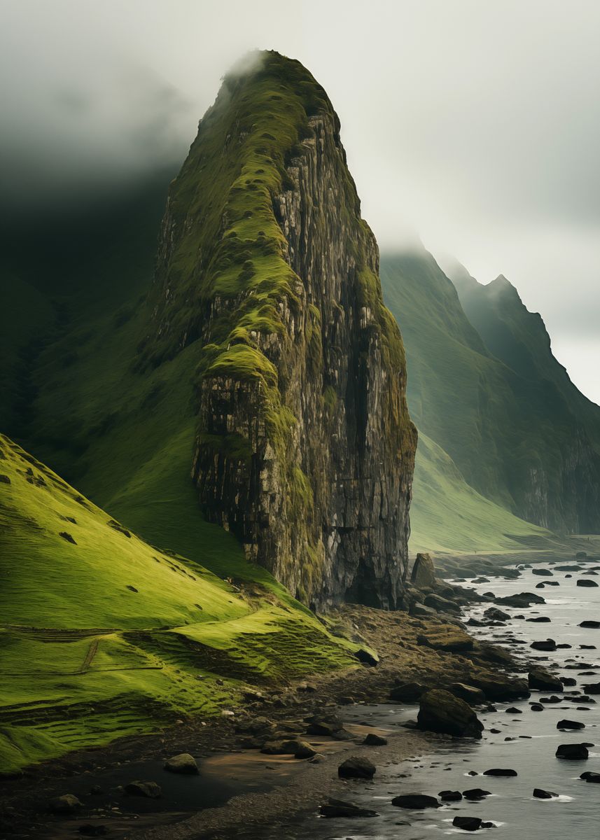 'Green Cliffs and Fog' Poster, picture, metal print, paint by Golden ...