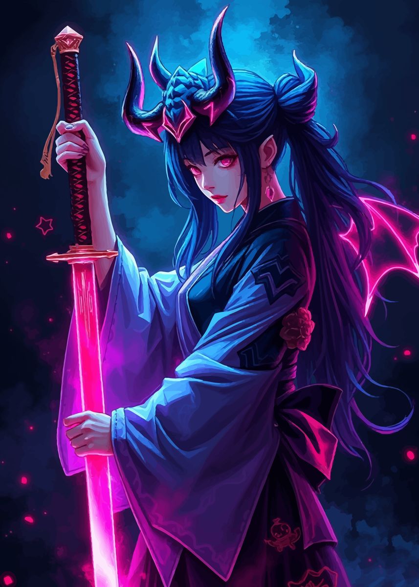 'Demon Girl and Sword' Poster, picture, metal print, paint by DUMBROS ...