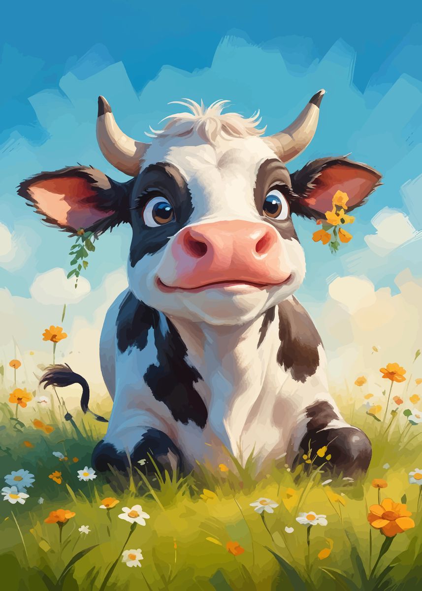'Cute Cartoon Cow' Poster, picture, metal print, paint by the alpha art ...