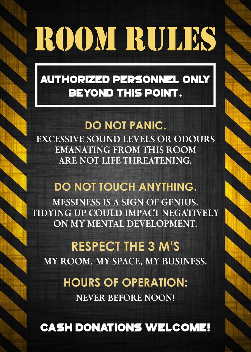 'Funny Room Rules for Teens' Poster, picture, metal print, paint by ...