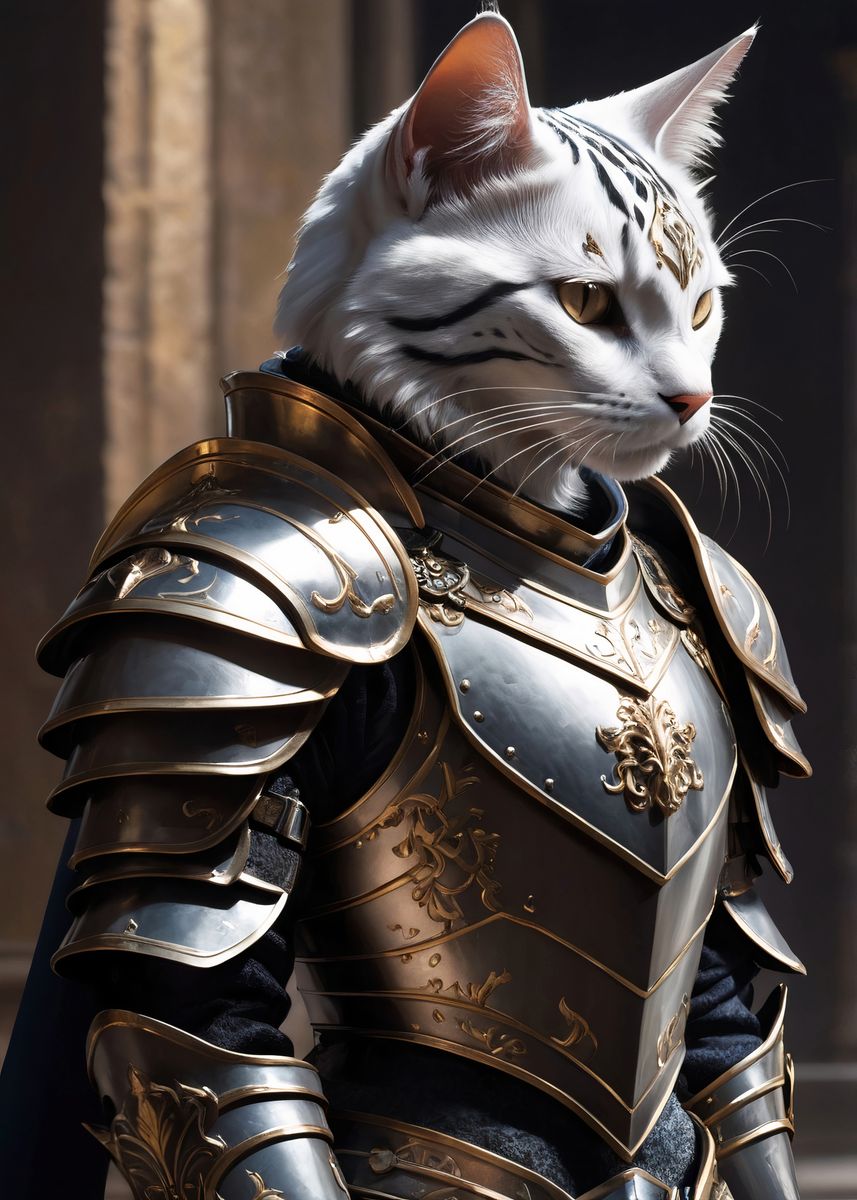 'Cat Knight in Armor' Poster, picture, metal print, paint by Koo Art ...