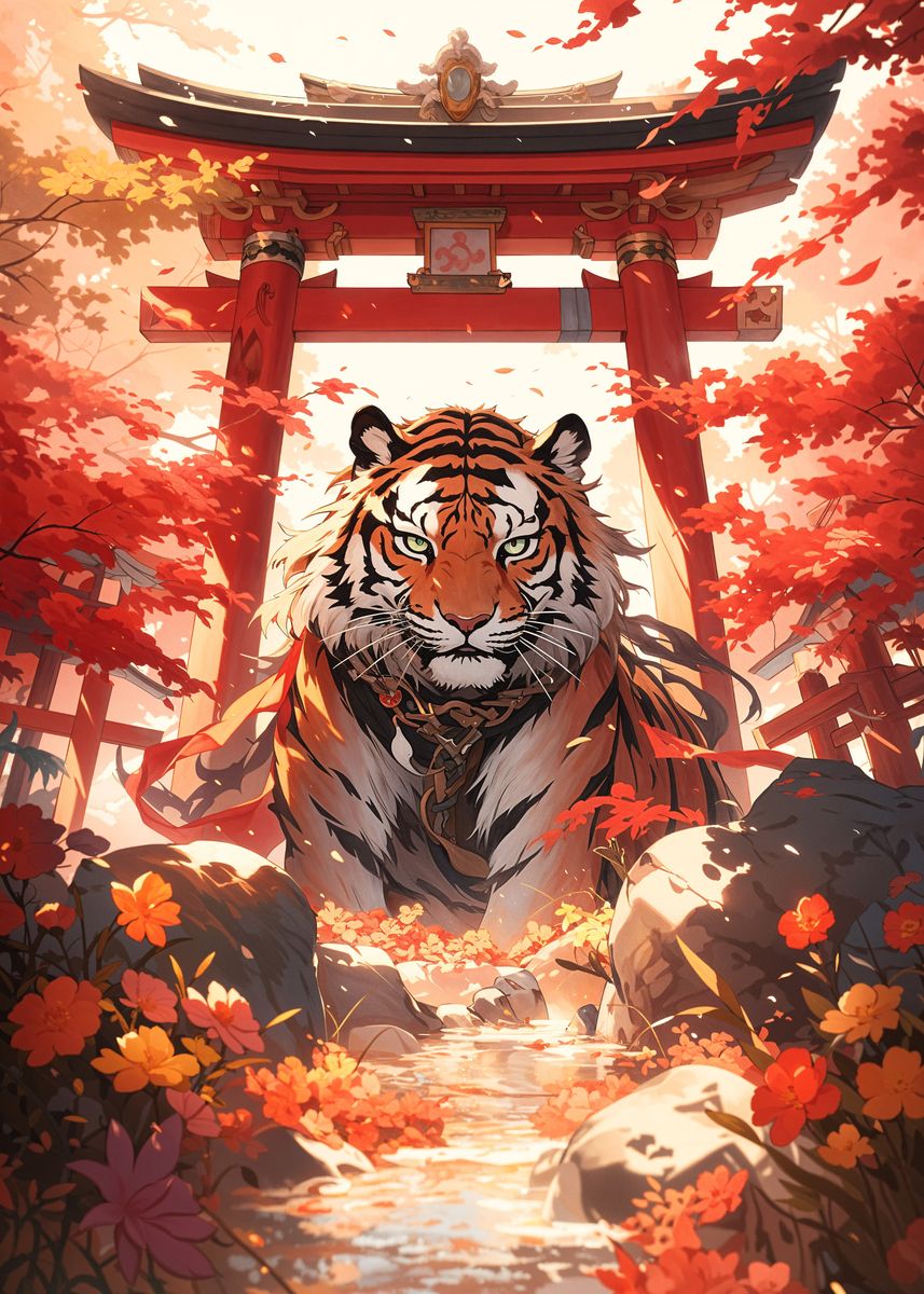 'Tiger Guardian of the Torii' Poster, picture, metal print, paint by ...