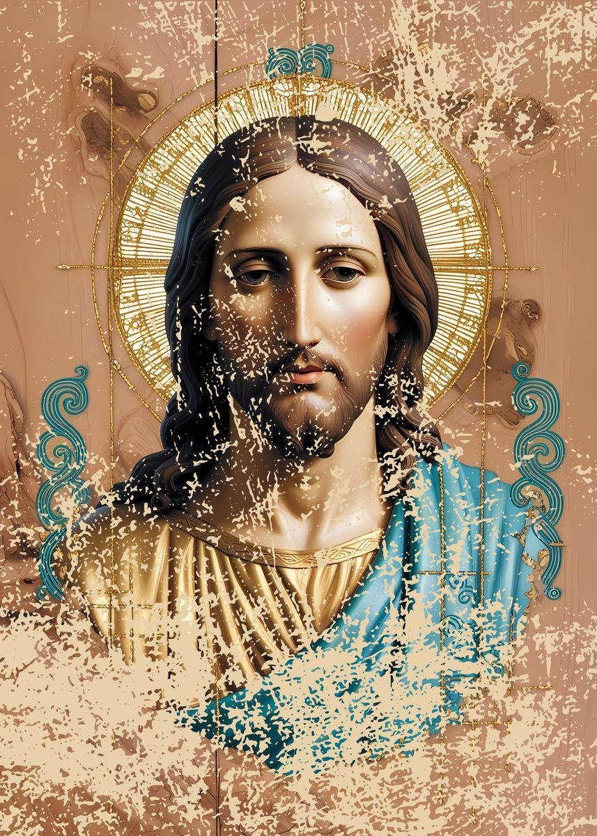 'Jesus Christ Icon Kintsugi' Poster, picture, metal print, paint by ...