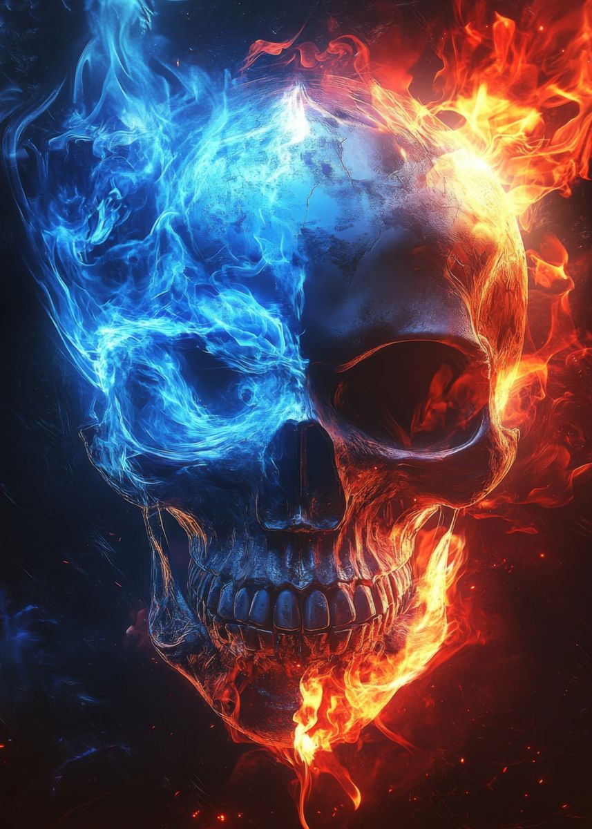'Fire and Ice Skull' Poster, picture, metal print, paint by Byrdyak ...