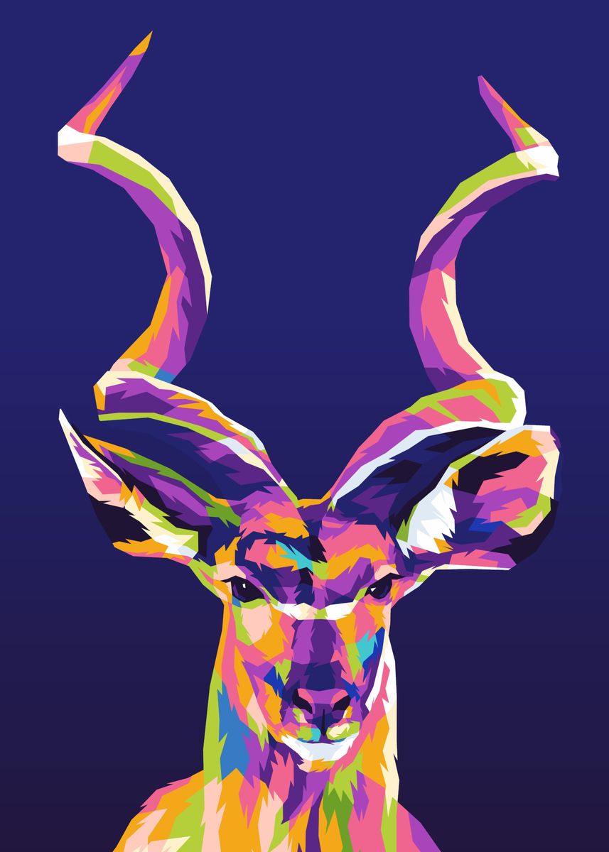 'Kudu Antelope Pop Art' Poster, picture, metal print, paint by Nopal Artwork | Displate