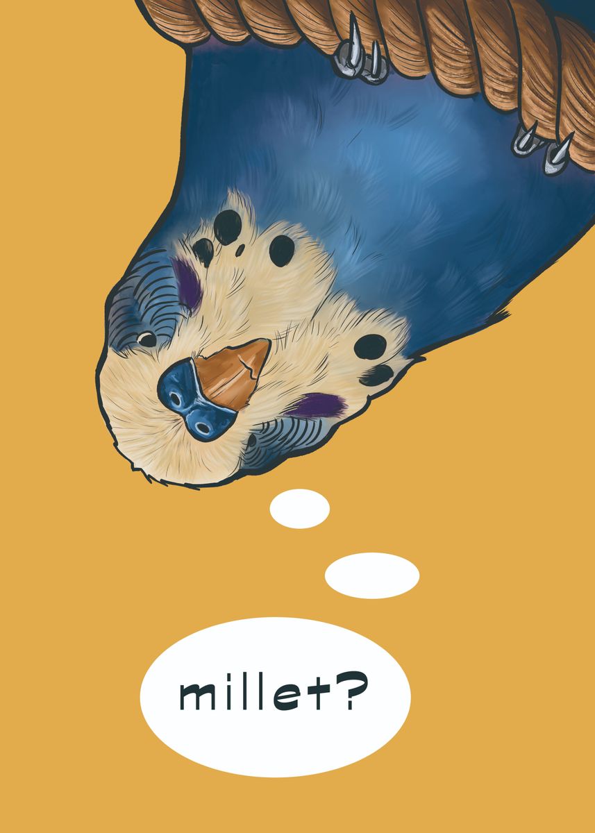 'Parakeet Thinking About Millet' Poster, picture, metal print, paint by ...