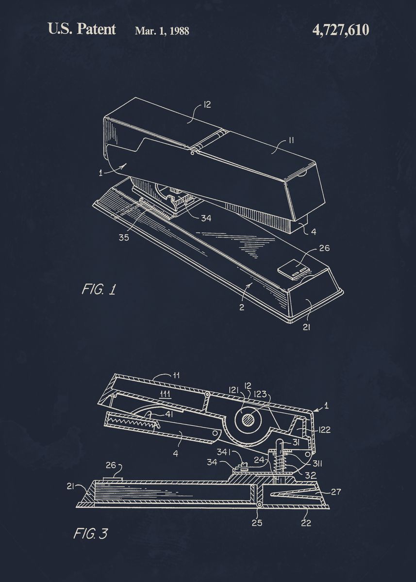 'Stapler Patent Drawing' Poster, picture, metal print, paint by ...