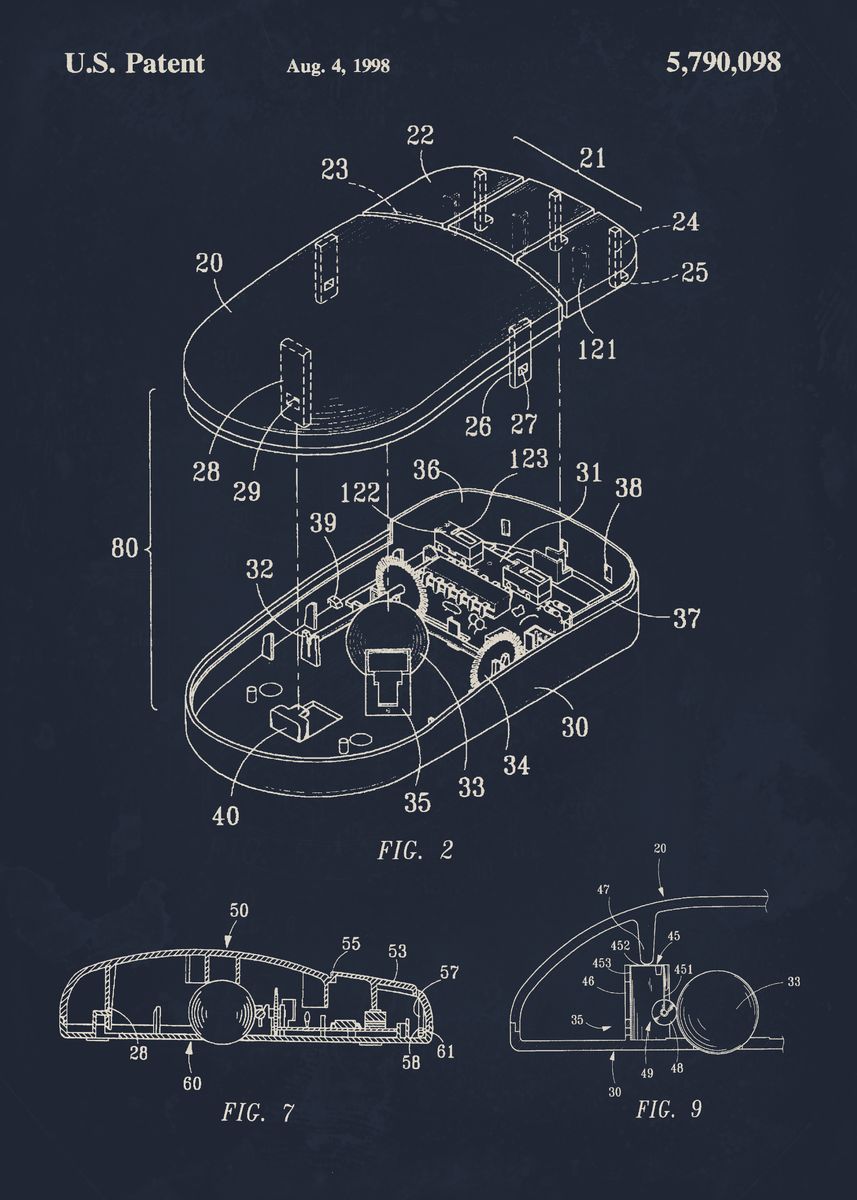 'Computer Mouse Patent Drawing' Poster, picture, metal print, paint by ...