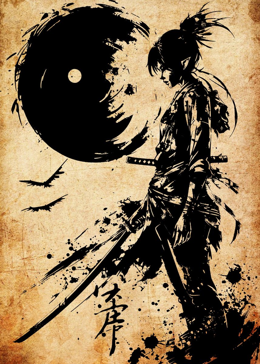 'Samurai Warrior Ink Art' Poster, picture, metal print, paint by ...