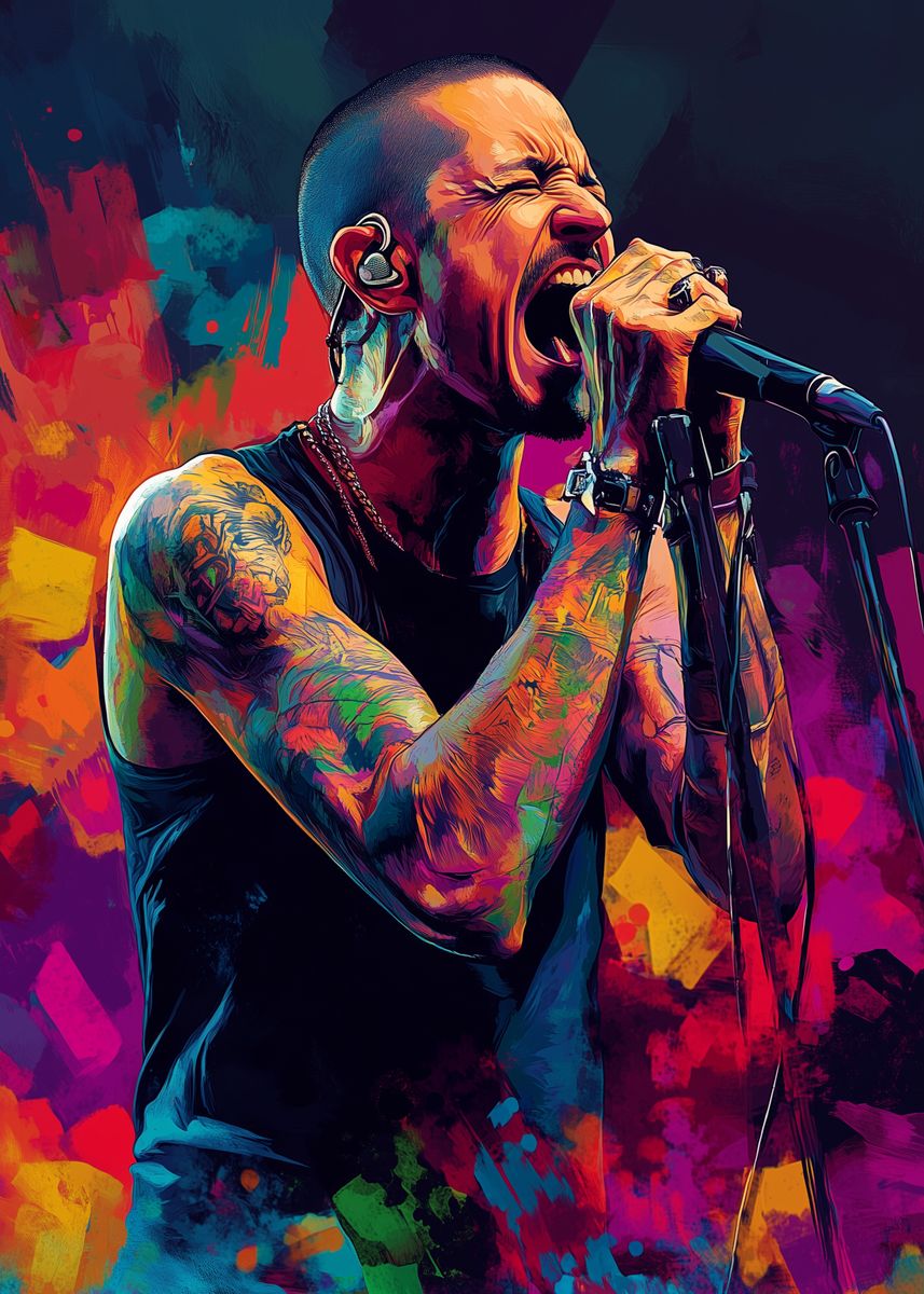 'Chester Bennington Singing' Poster, picture, metal print, paint by Elg ...