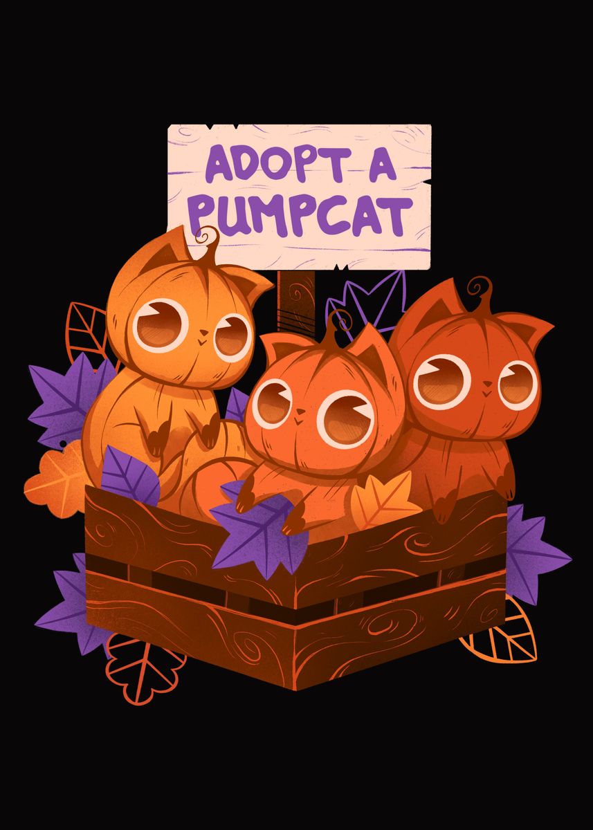 'Adopt a Halloween Pumpcat' Poster, picture, metal print, paint by ...