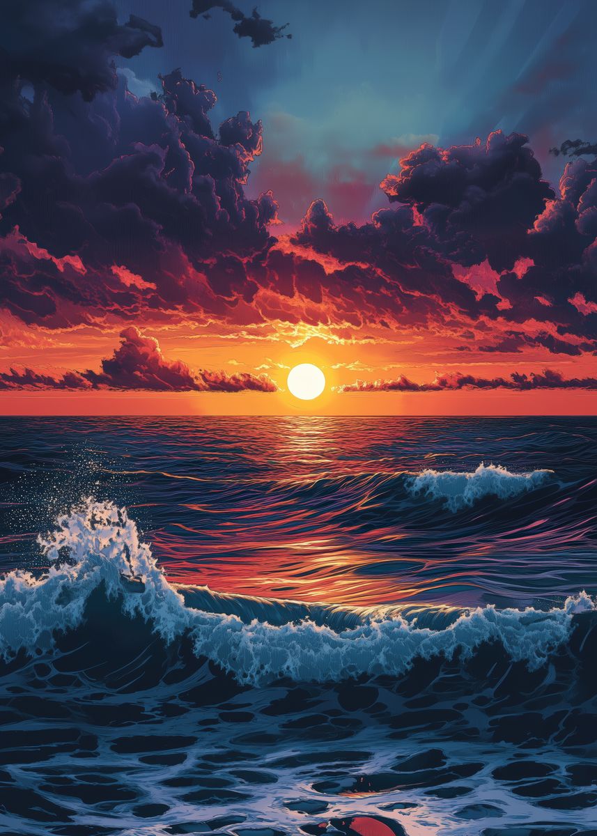 'Ocean Sunset' Poster, picture, metal print, paint by PIXOSTER | Displate