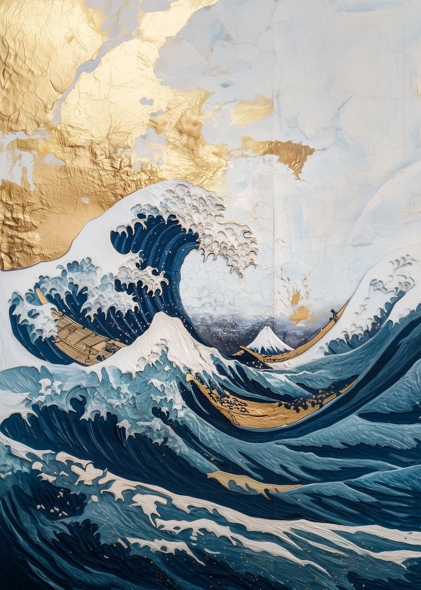 'Great Wave Gold Leaf Art' Poster, picture, metal print, paint by Vfx ...
