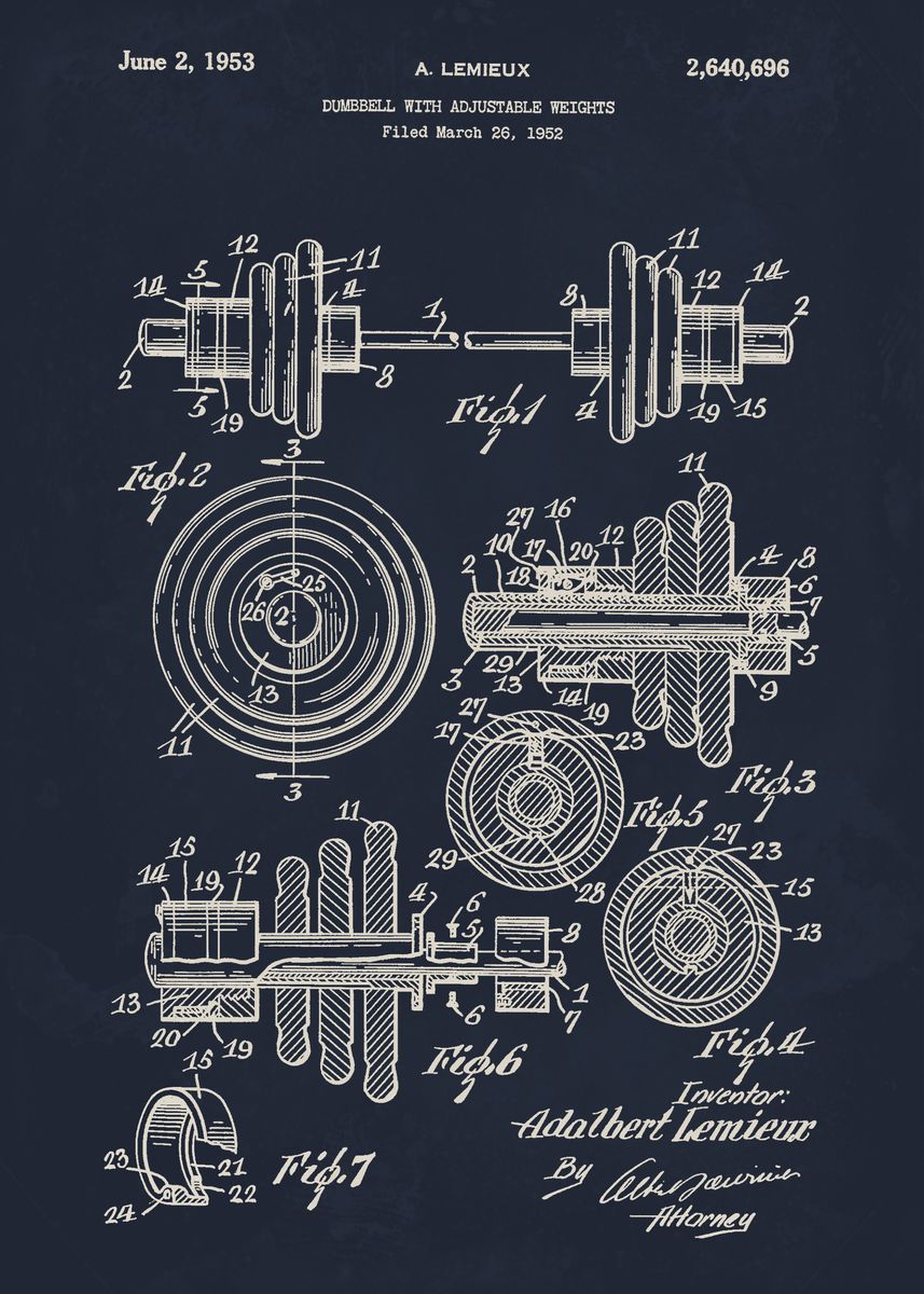 'Dumbbell Patent Illustration' Poster, picture, metal print, paint by ...