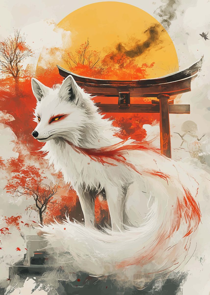 'White Fox with Red Tail' Poster, picture, metal print, paint by Niyah ...