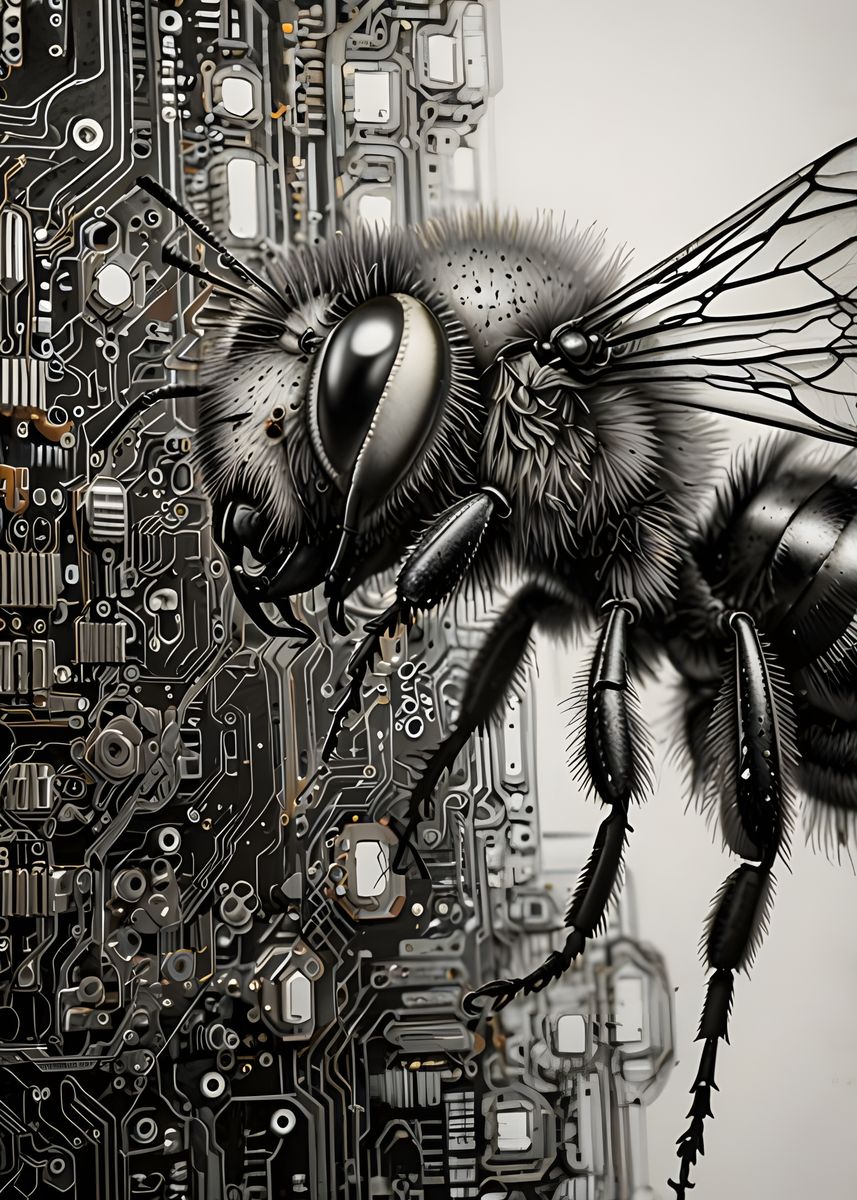 'Cybernetic Bee' Poster, picture, metal print, paint by | Displate