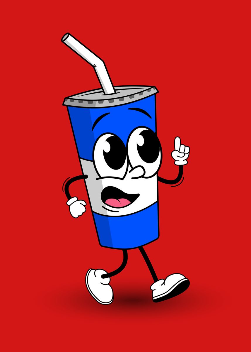 'Walking Soda Cup Cartoon' Poster, picture, metal print, paint by Kaz ...