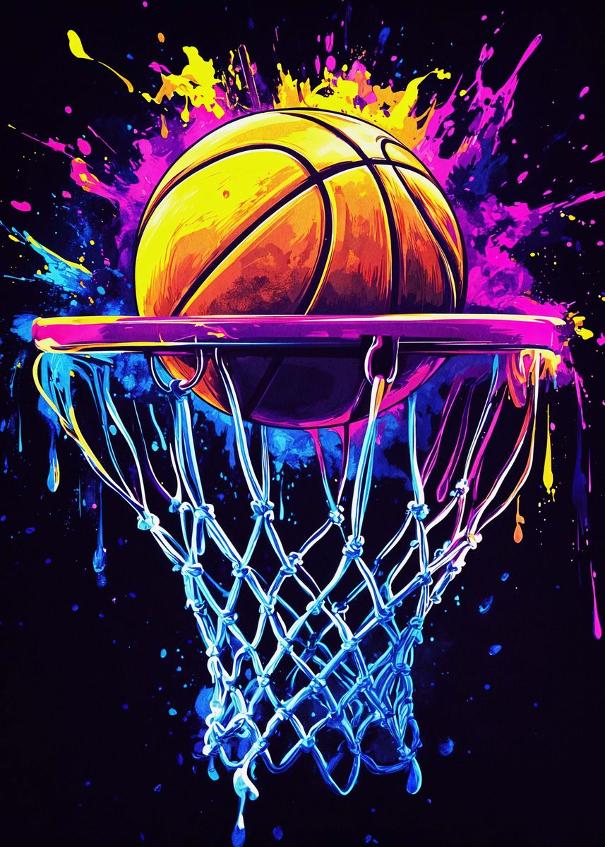 'Basketball Hoop Splash' Poster, picture, metal print, paint by Nadir ...