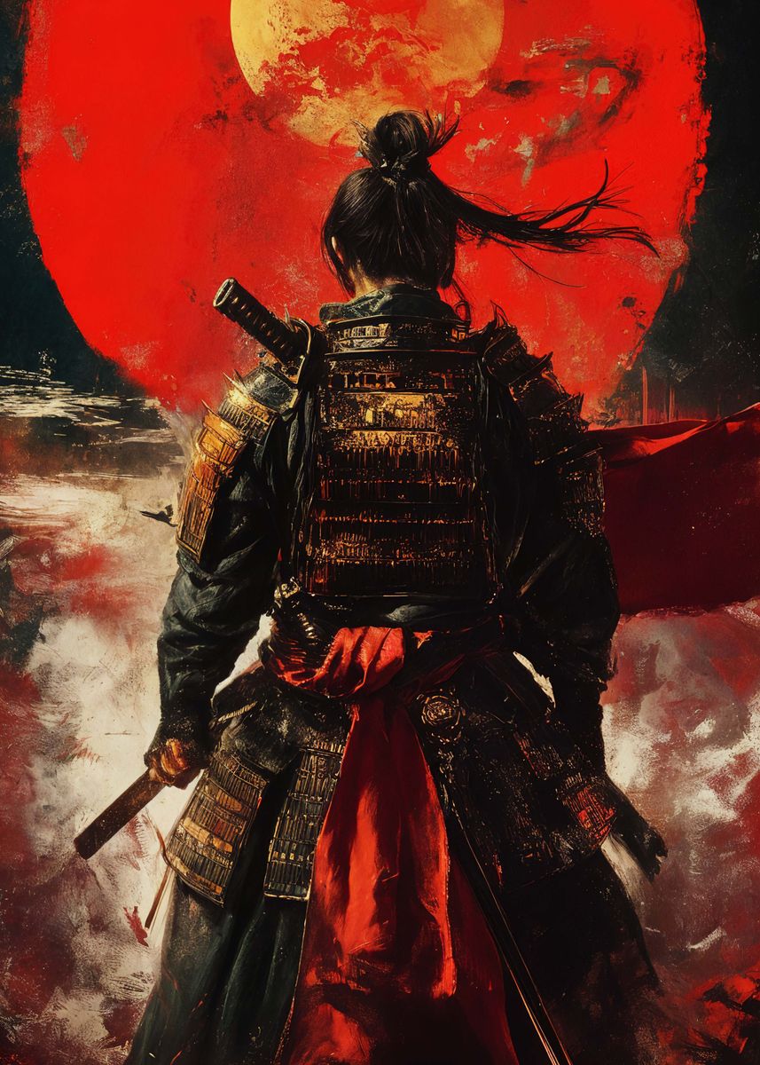 'Samurai Under Red Moon' Poster, picture, metal print, paint by Loren ...