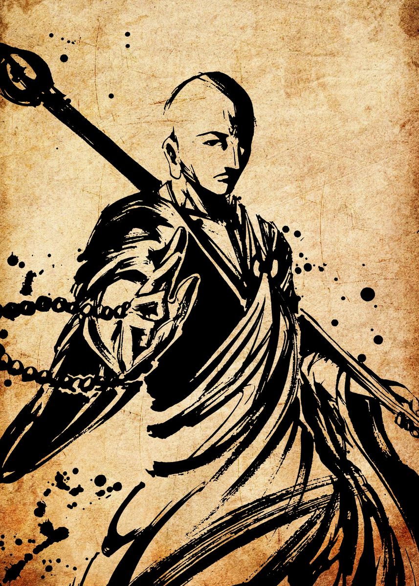 'Monk with Staff' Poster, picture, metal print, paint by Jiupang | Displate