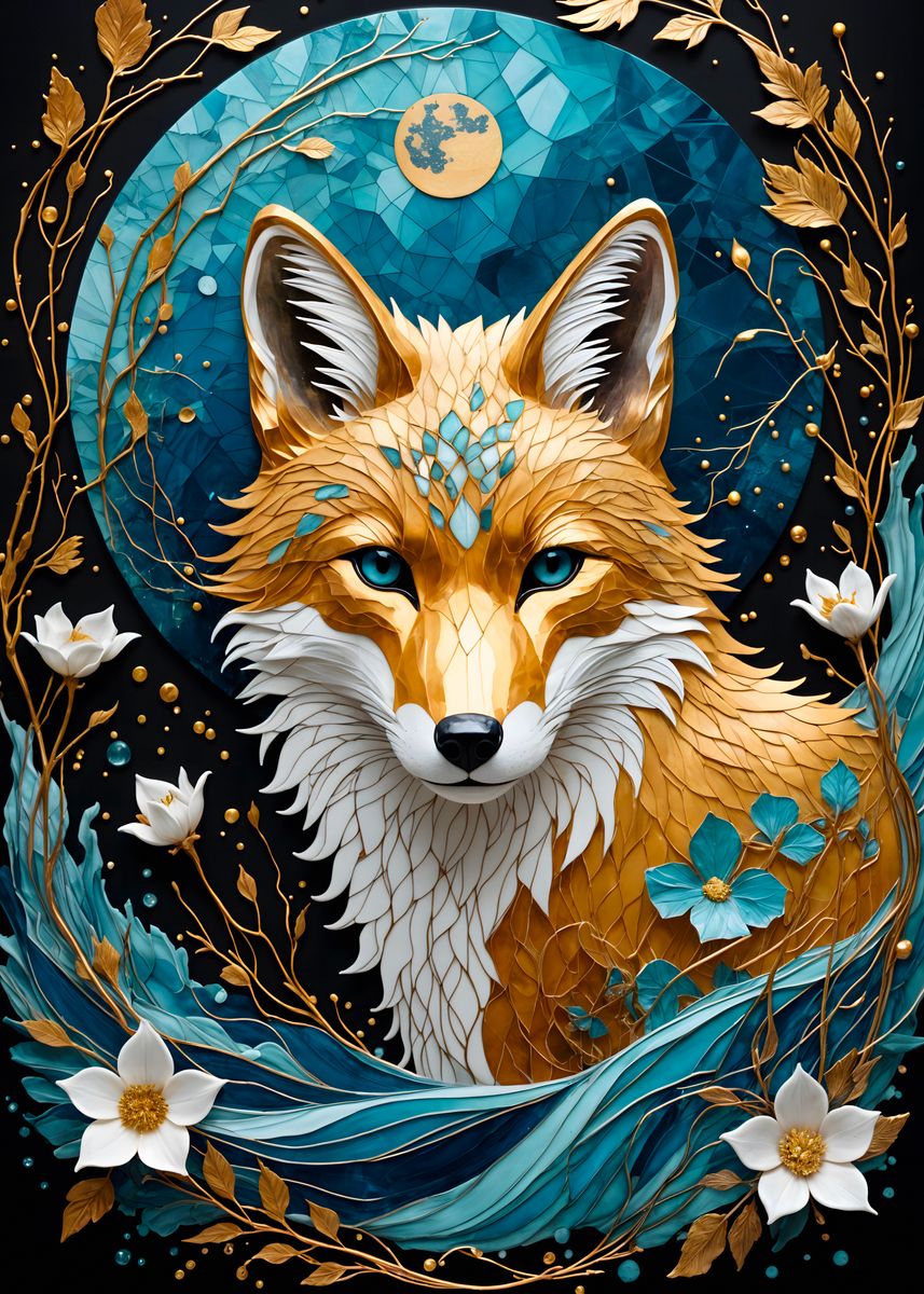 'Kitsune Fox Kintsugi' Poster, picture, metal print, paint by Illust ...