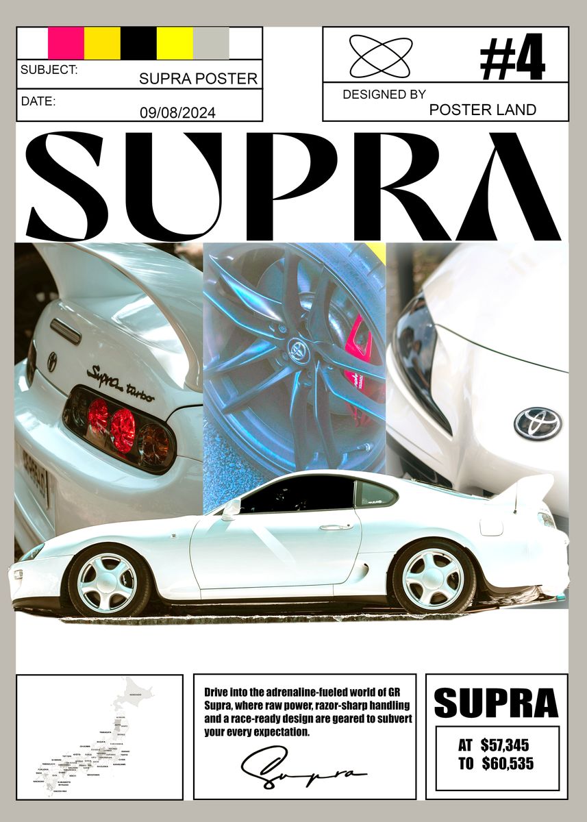 'Toyota Supra MK4 Japan Car' Poster, picture, metal print, paint by ...