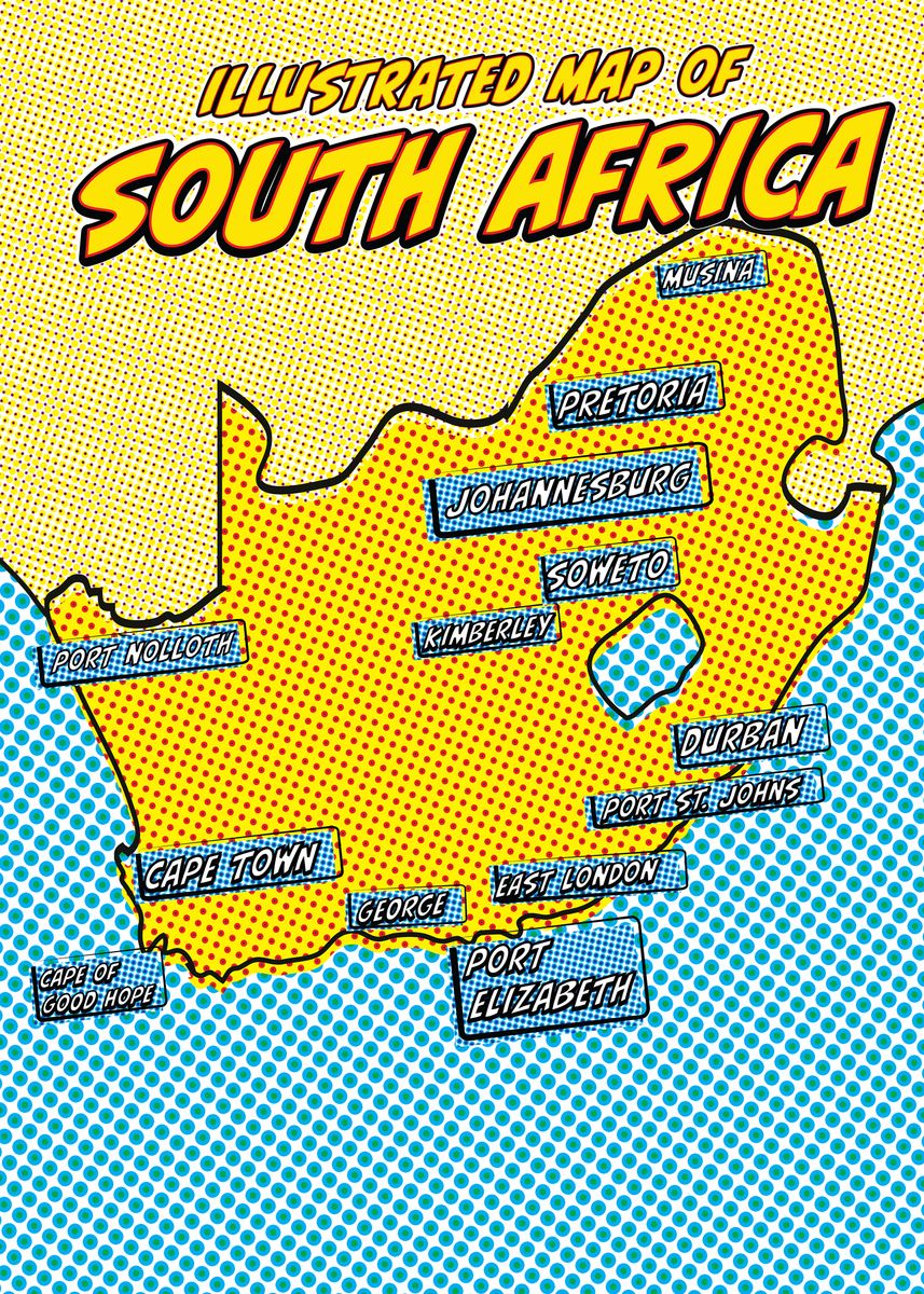 'South Africa Pop Art Map' Poster, picture, metal print, paint by David ...