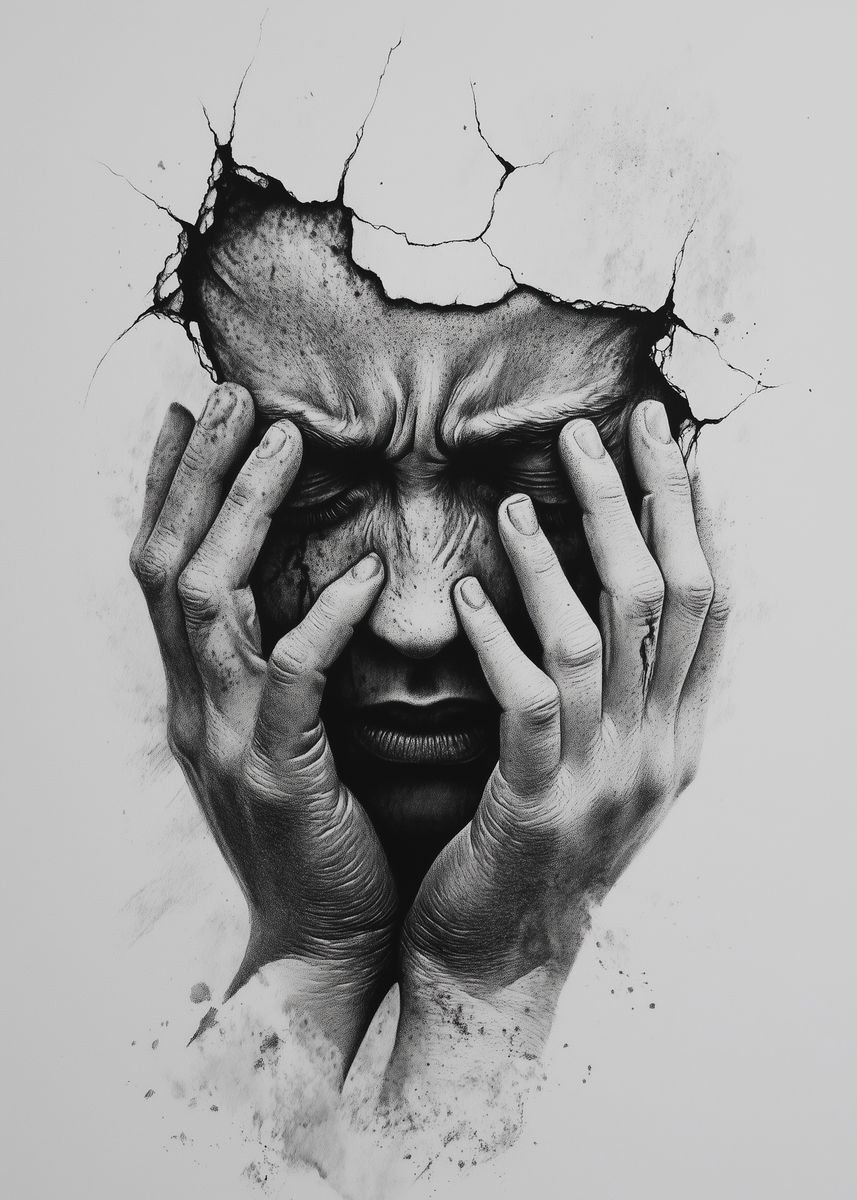 'Distressed Face Breaking Through' Poster, picture, metal print, paint ...