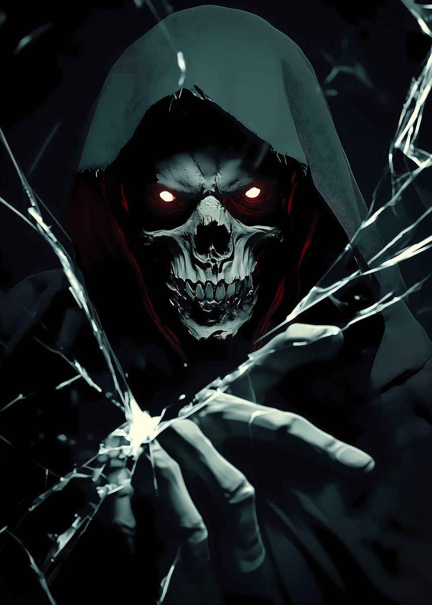 'Skeleton with Red Eyes' Poster, picture, metal print, paint by ...