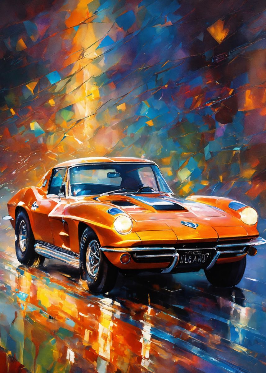 'Orange Corvette Painting' Poster, picture, metal print, paint by ...