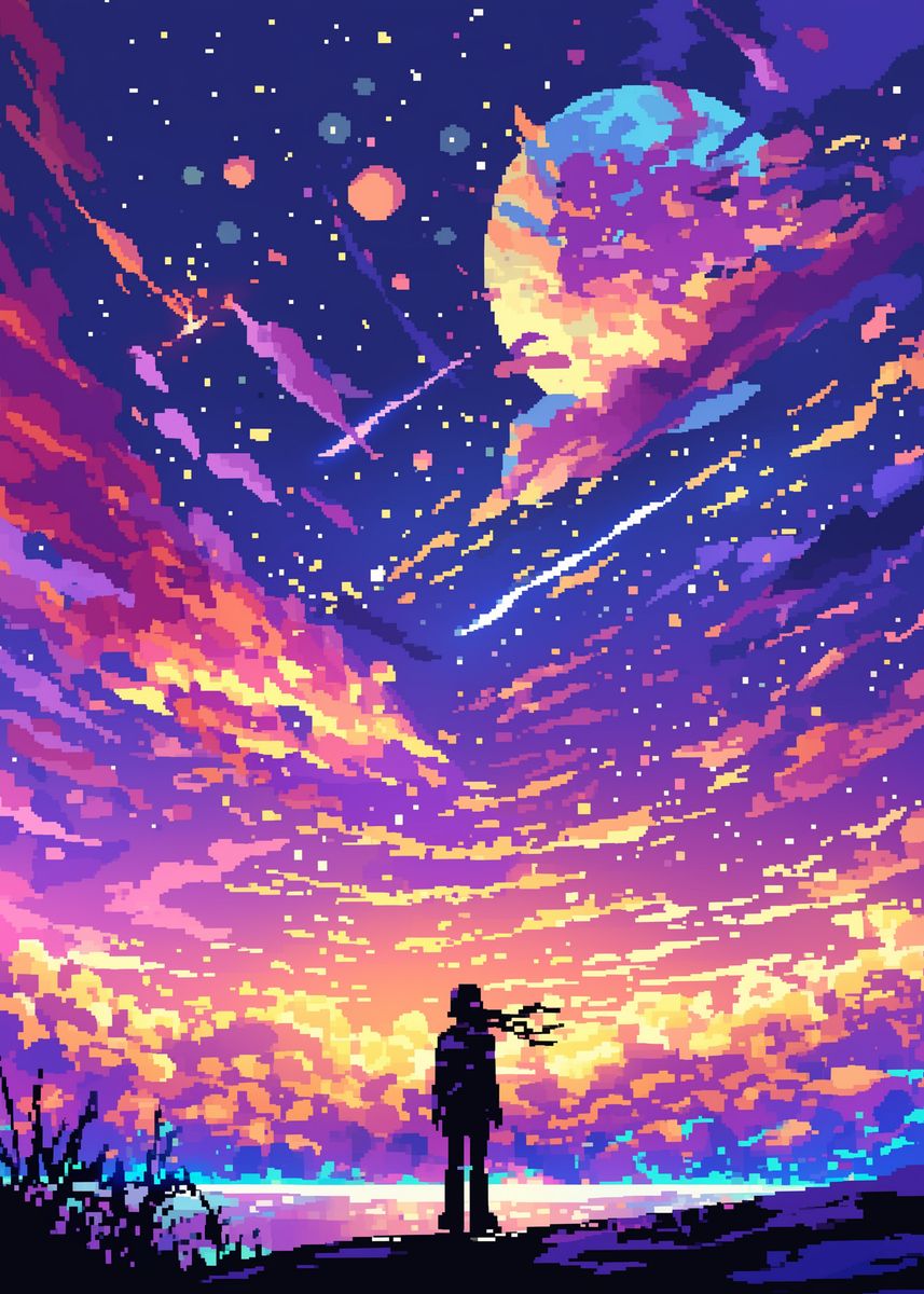 'Pixelated Night Sky' Poster, picture, metal print, paint by Akai Bitto ...