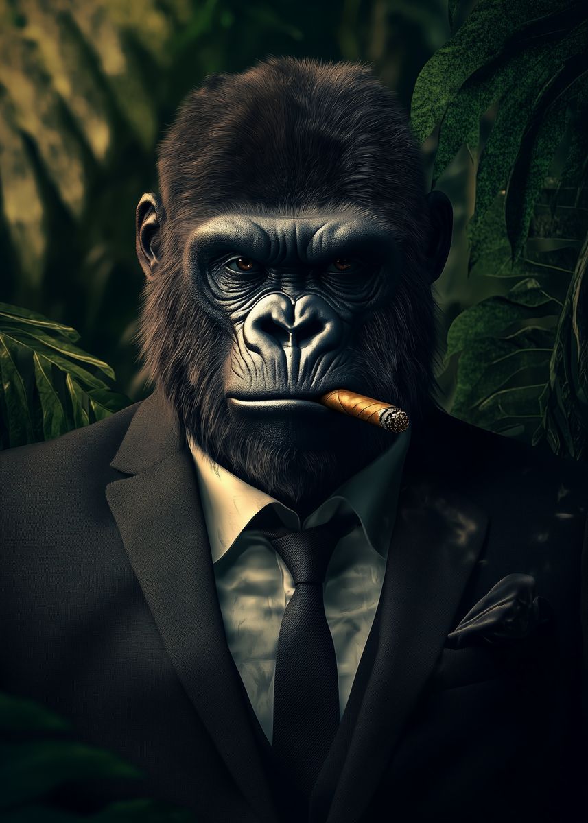 'Gorilla Boss Monkey Cigar in Suit' Poster, picture, metal print, paint ...
