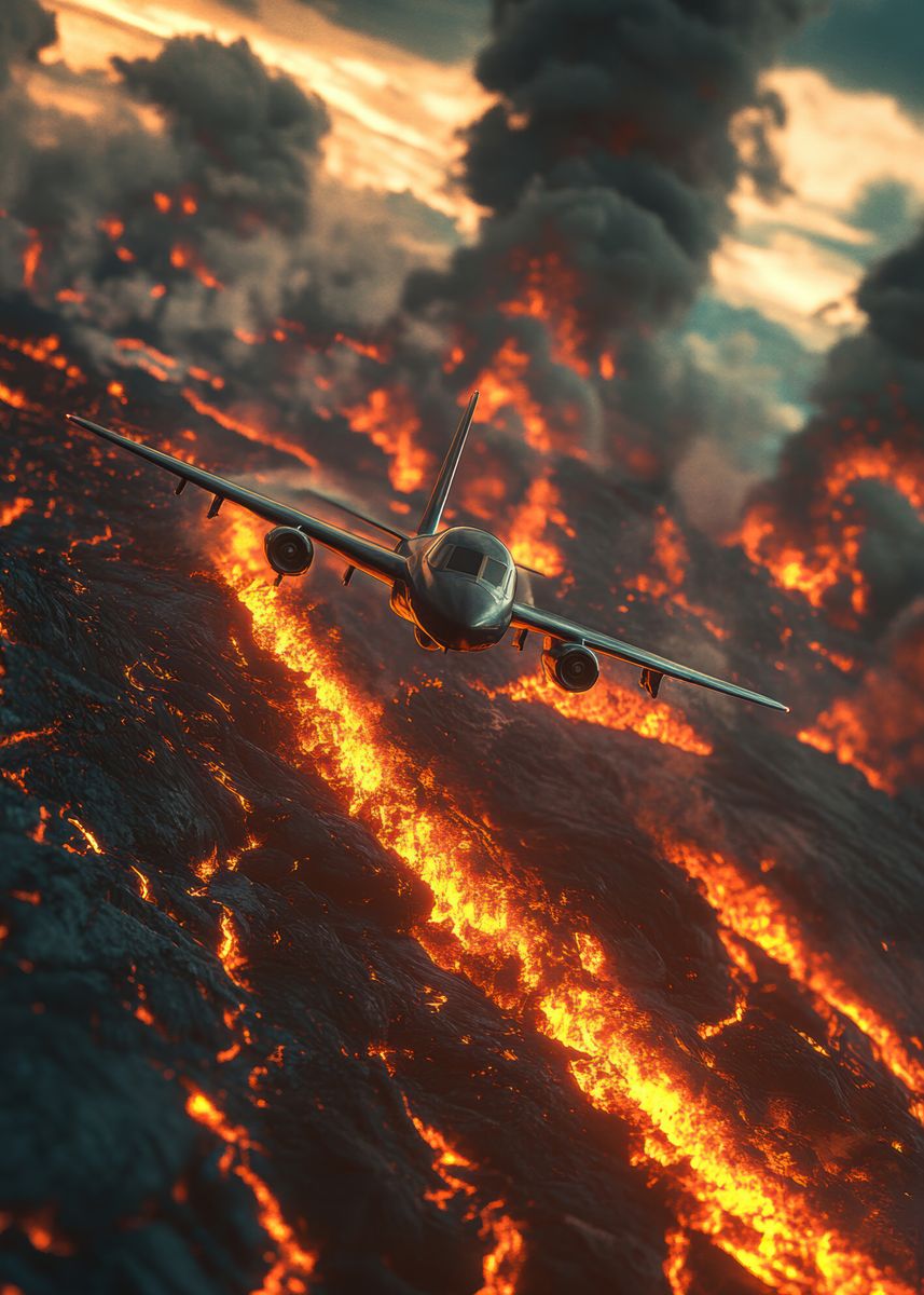 'Plane Over Lava Flow' Poster, picture, metal print, paint by | Displate