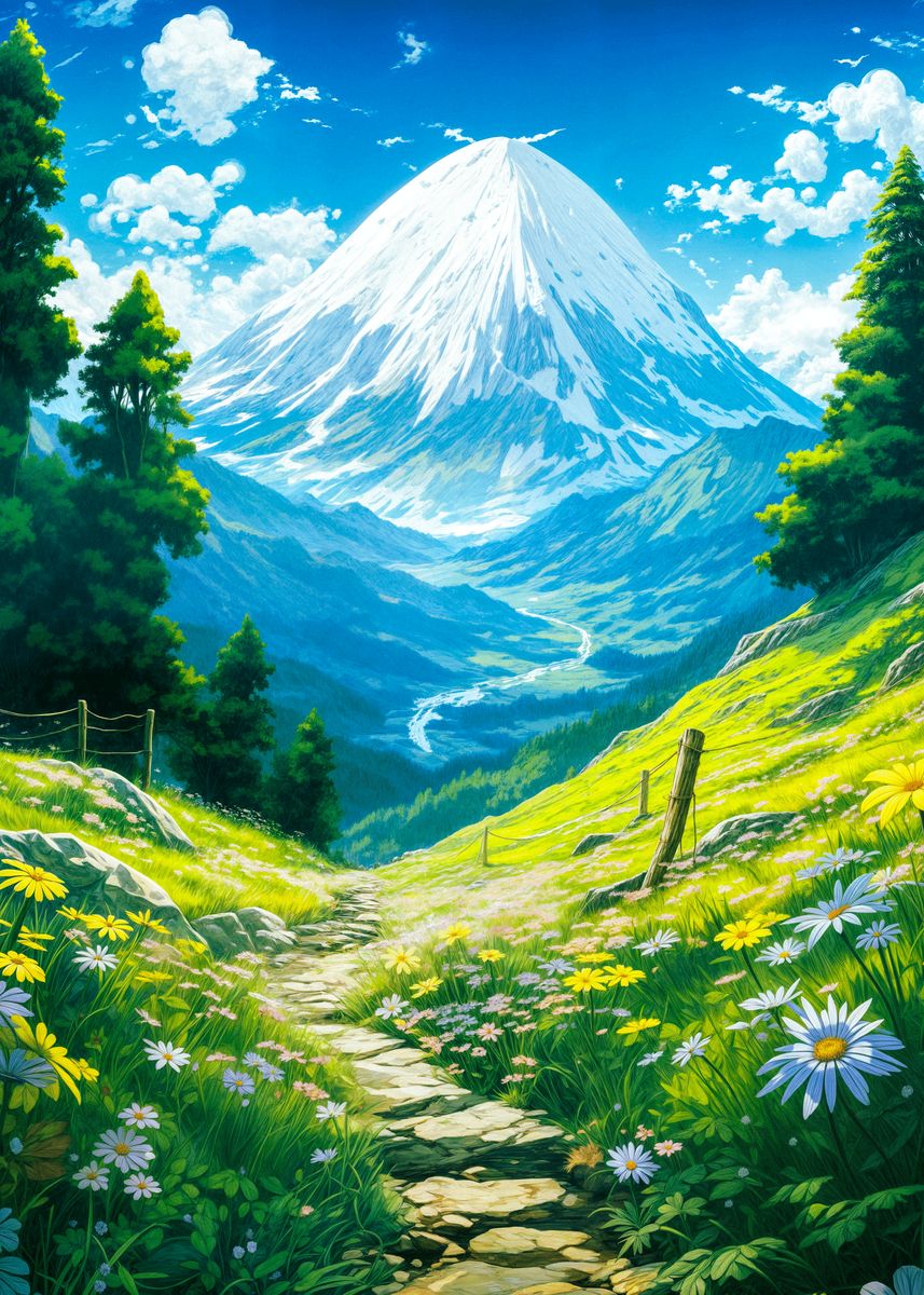 'Mountain Path Landscape' Poster, picture, metal print, paint by ...