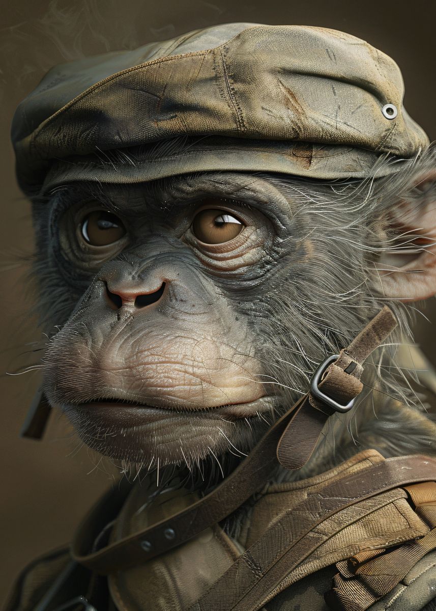 'Chimpanzee Soldier' Poster, picture, metal print, paint by ...