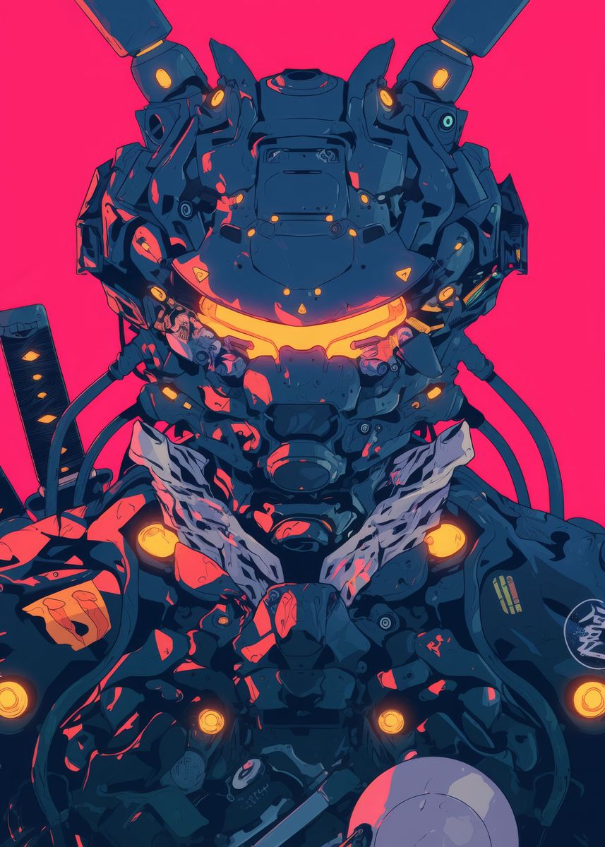 'Cyberpunk Samurai Mech' Poster, picture, metal print, paint by James ...