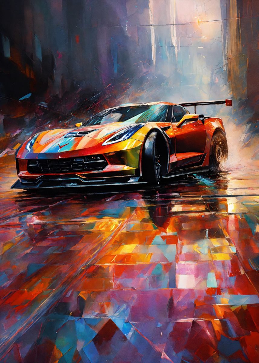 'Colorful Corvette Painting' Poster, picture, metal print, paint by ...